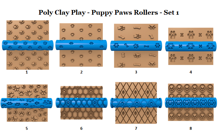 PCP Puppy Paws Texture Rollers Set One - 8 Options - Poly Clay Play
