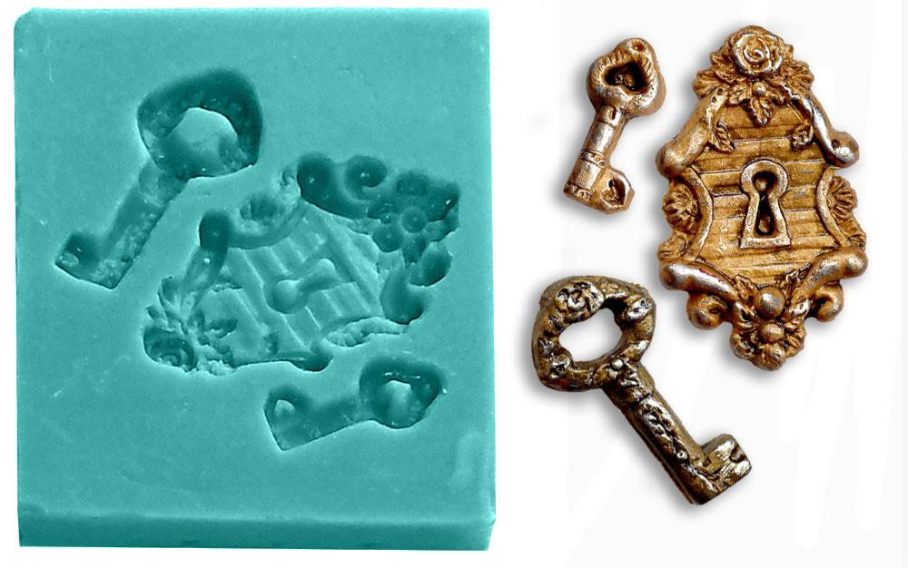 Mini Mold - Victorian Keys and Keyhole - Poly Clay Play