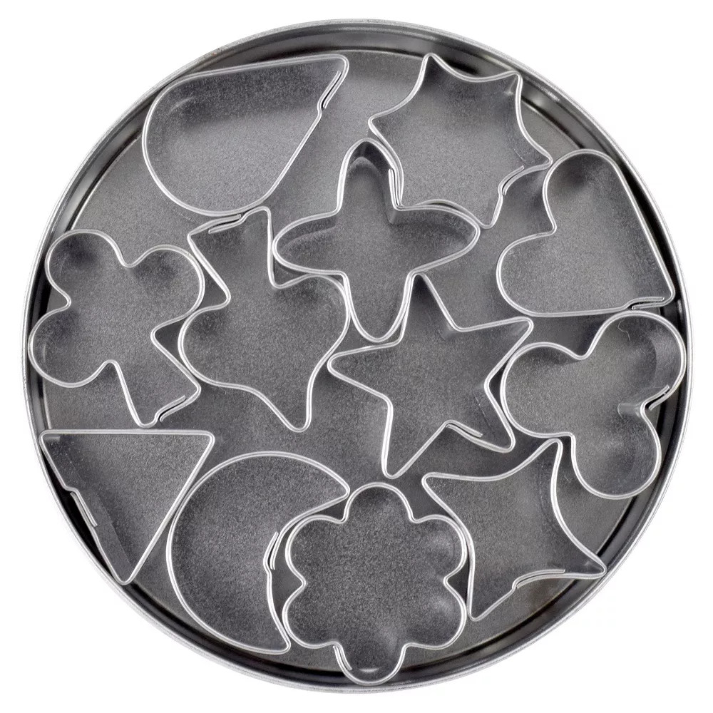 12 Piece Mini Cookie Cutter Set with Storage Tin, Assorted Shapes ...