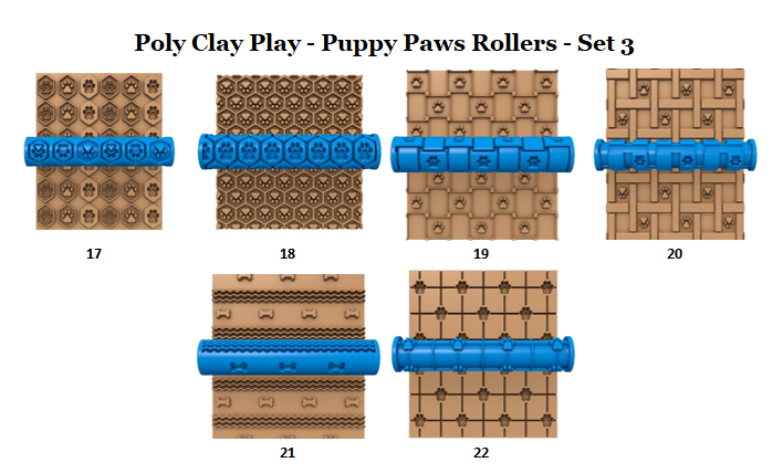 PCP Puppy Paws Texture Rollers Set One - 8 Options - Poly Clay Play