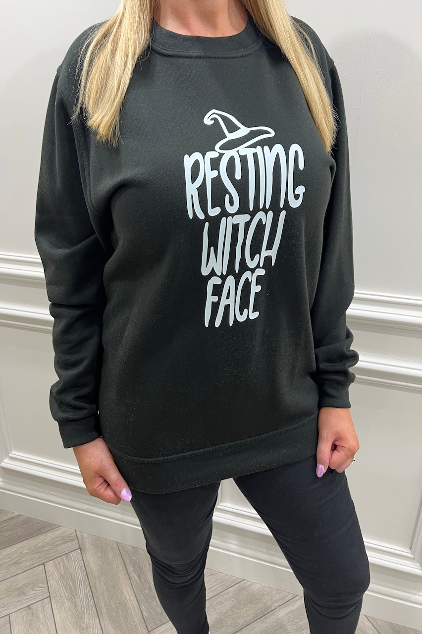 Black Resting Witch Face Halloween Jumper - Want That Trend
