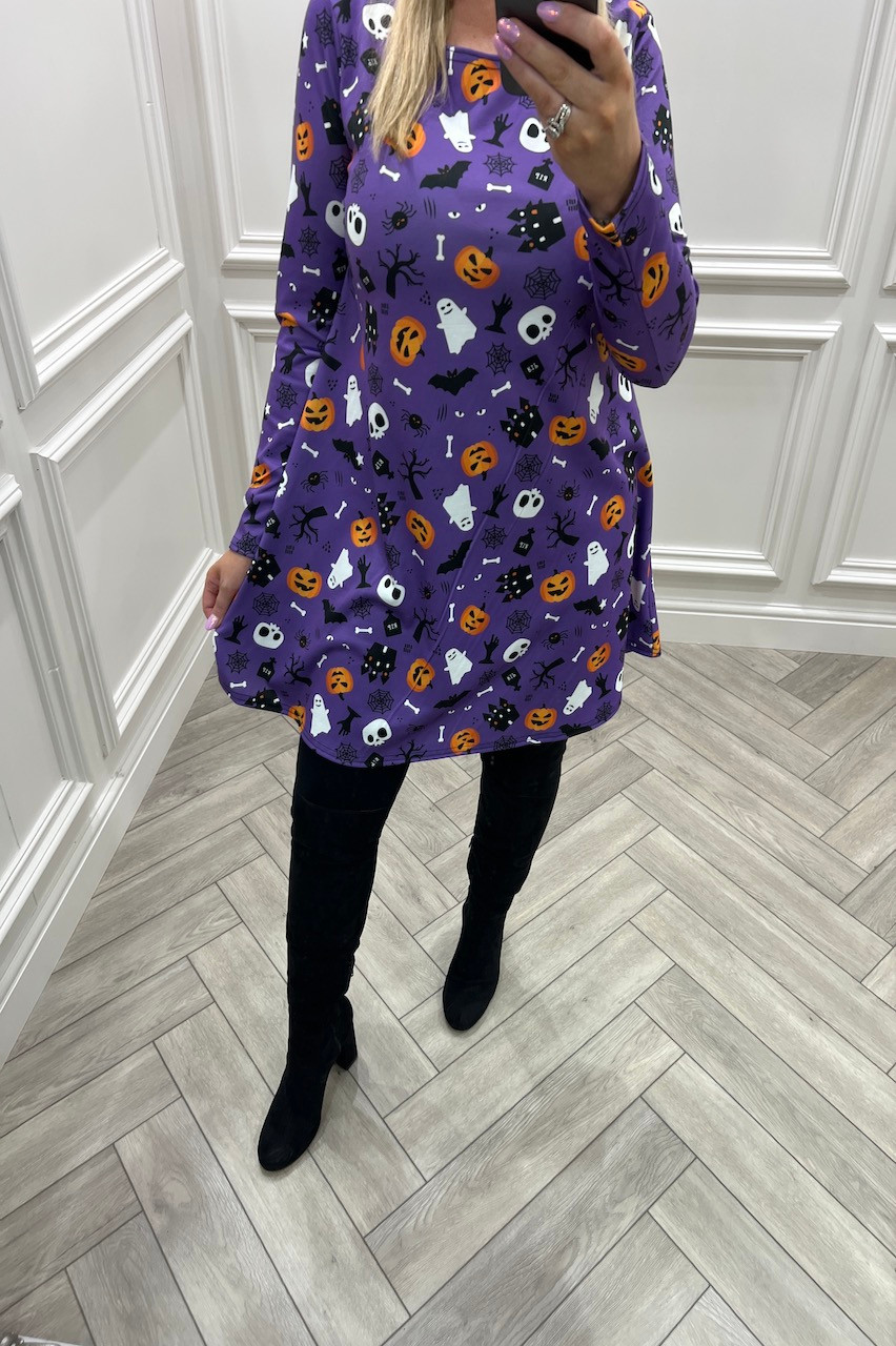 Purple Spooky Halloween Swing Dress - Want That Trend