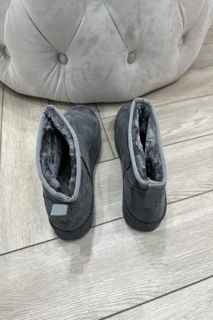 Ultra Mini Grey Faux Fur Ankle Suede Boots - Want That Trend