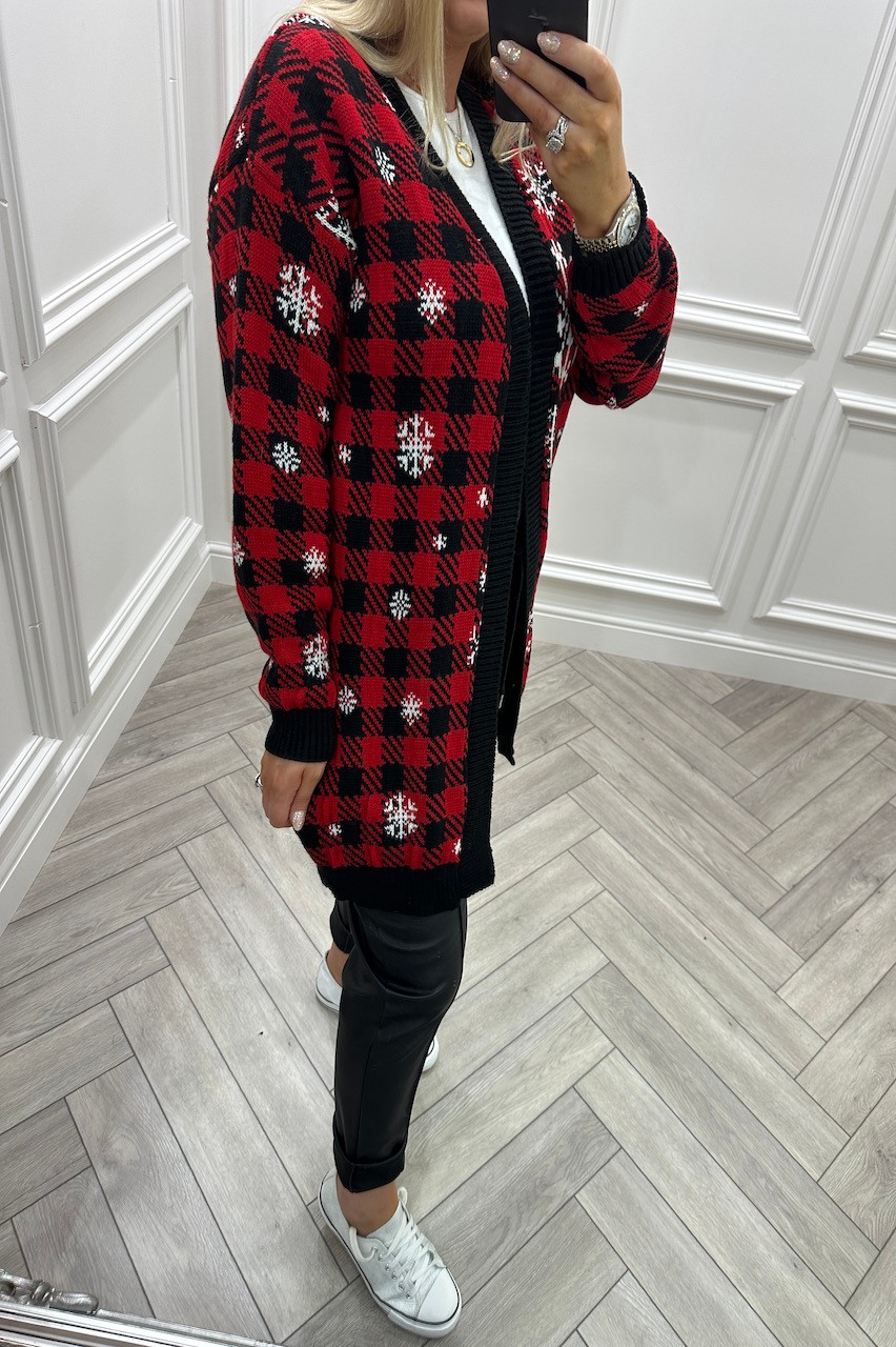 Red Check Snowflake Christmas Cardigan - Want That Trend