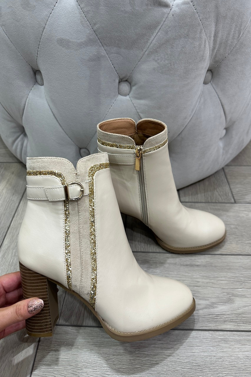 Riley Beige Glitter Ankle Boots With Heel - Want That Trend