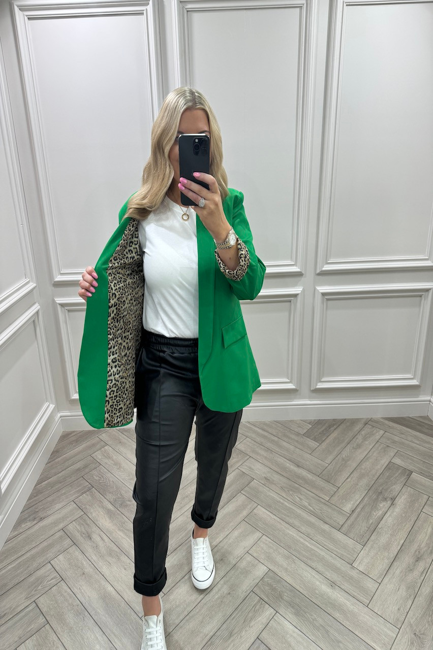 Green Iconic Leopard Blazer - Want That Trend