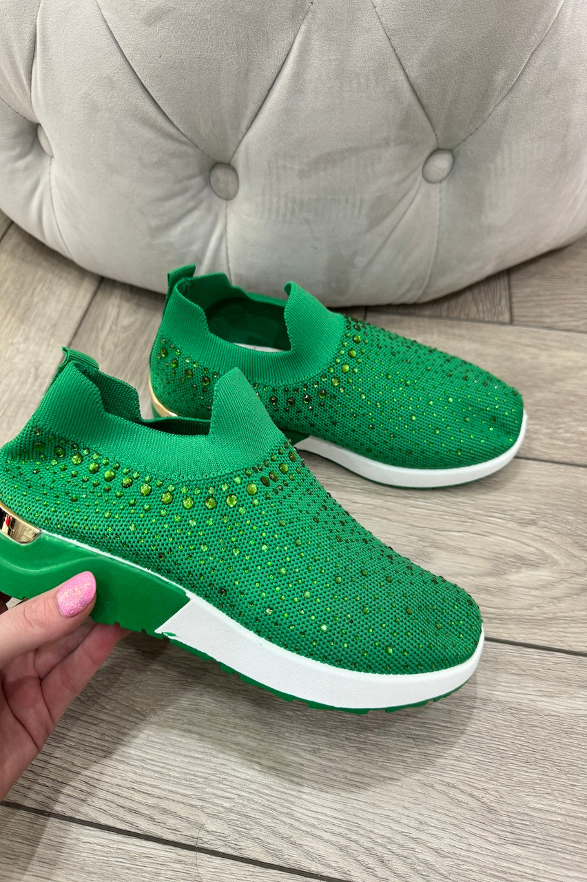 Green Oh So Comfy Diamond Slip on Trainers - Want That Trend