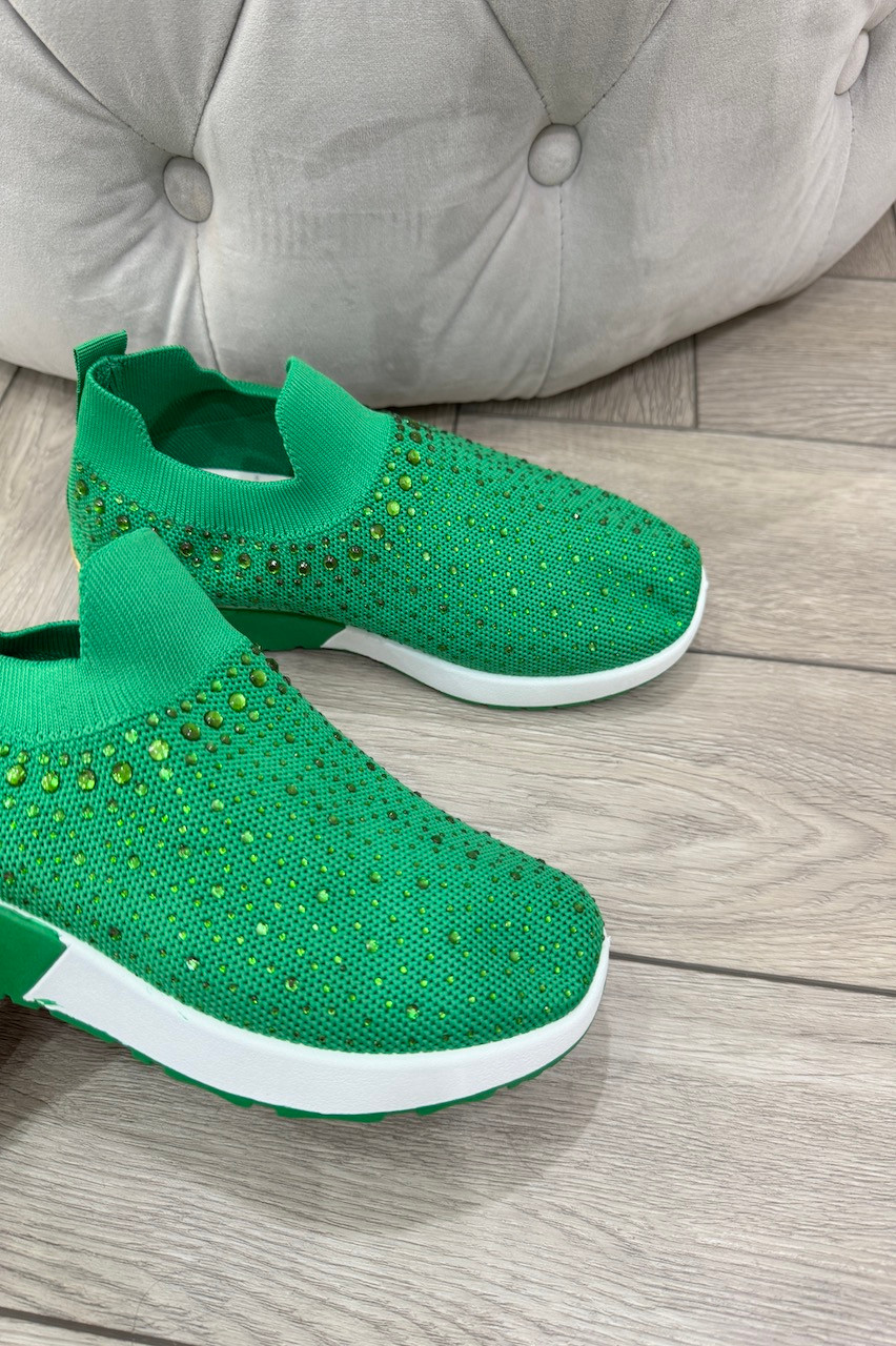 Green Oh So Comfy Diamond Slip on Trainers - Want That Trend
