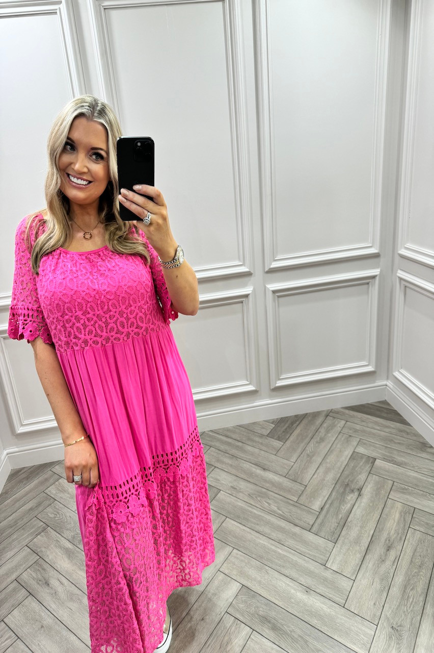 Pink Isla Crochet Midi Dress - Want That Trend