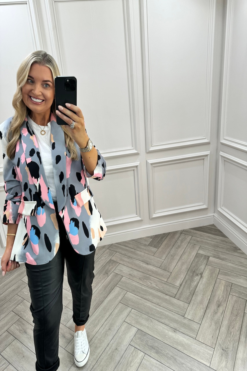 Grey Fawn Blazer With Ruched Sleeve - Want That Trend
