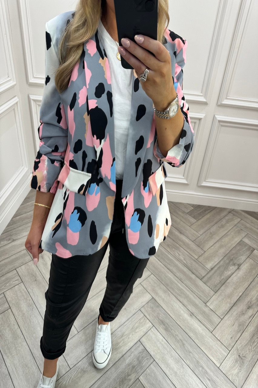 Grey Fawn Blazer With Ruched Sleeve - Want That Trend