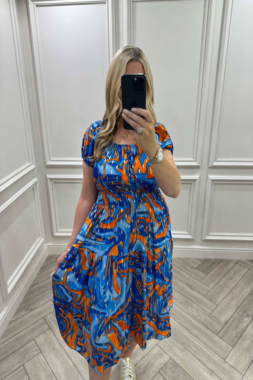 Royal & Orange Clara Shirred Midi Dress - Want That Trend