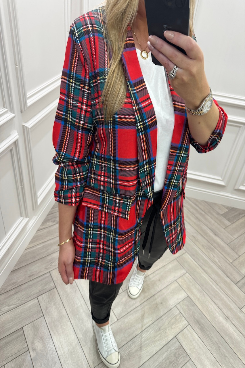 Red Tartan Christmas Blazer - Want That Trend