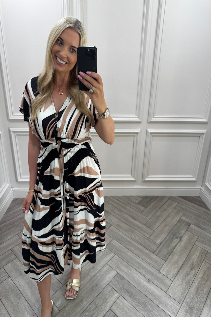 Rae Tan Shirred Midi Dress - Want That Trend