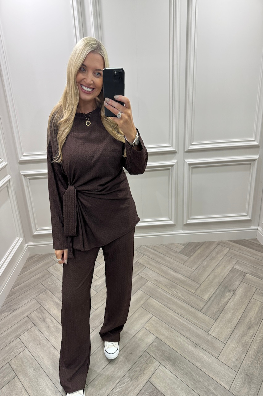 Brown Addison Tie Waist Trouser Set - Want That Trend