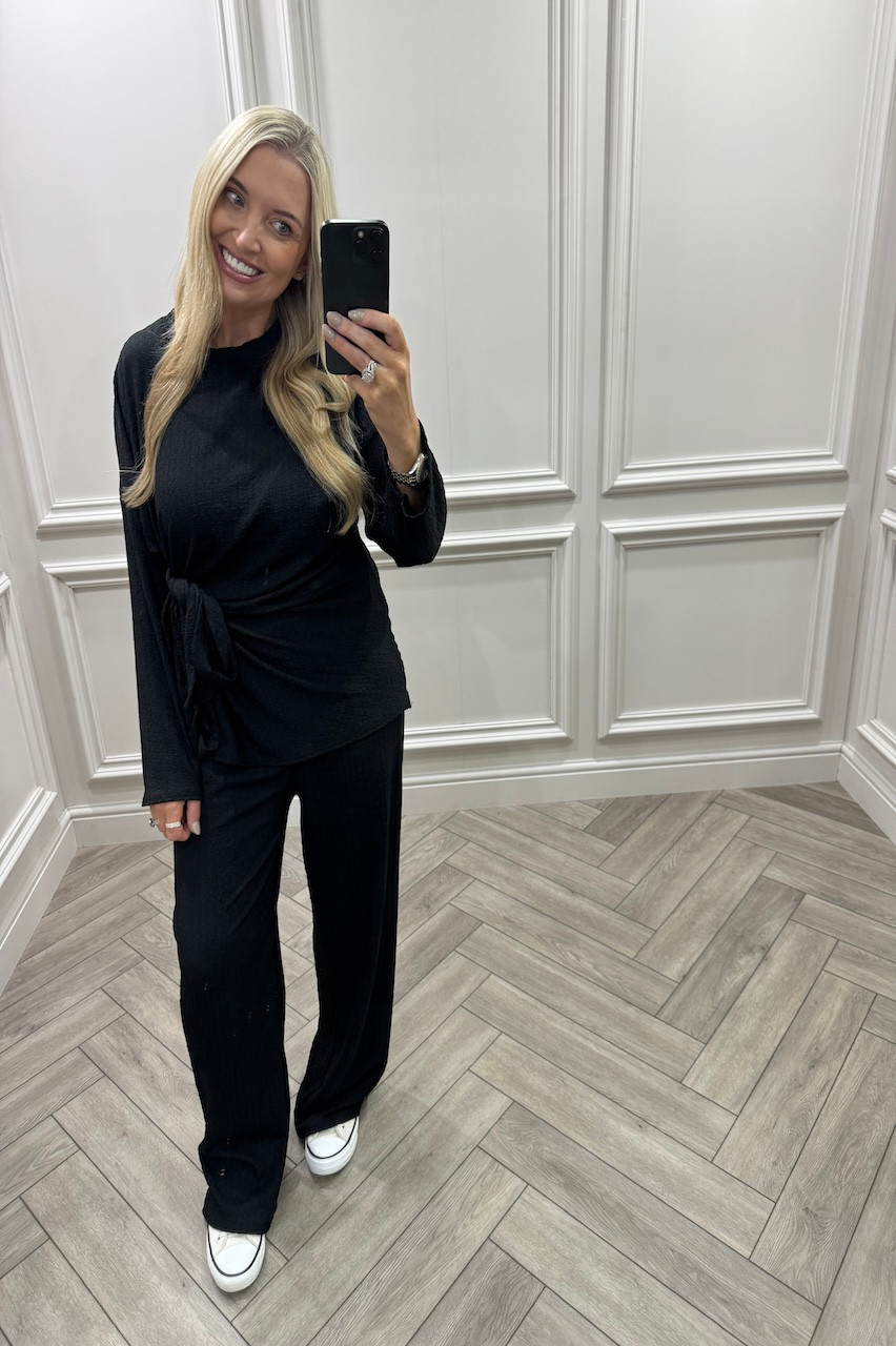 Black Addison Tie Waist Trouser Set - Want That Trend