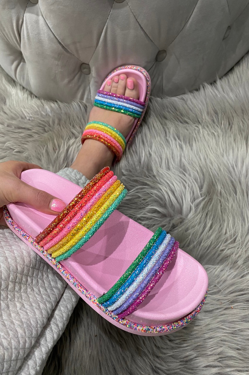 Luxury Pink Rainbow Glitter Sliders - Want That Trend