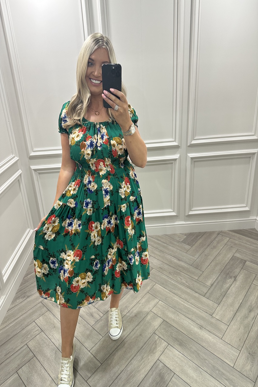 Eva Green Floral Shirred Midi Dress Want That Trend