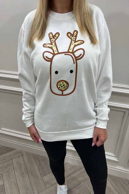 White Leopard Reindeer Christmas Sweatshirt - Want That Trend