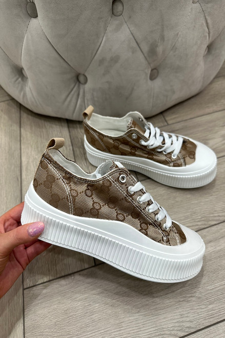 Azalea Tan Pattern Trainers - Want That Trend