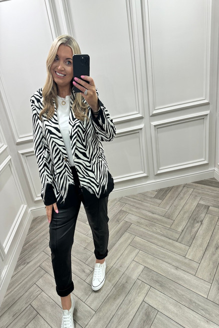 Black Love Zebra Button Blazer - Want That Trend