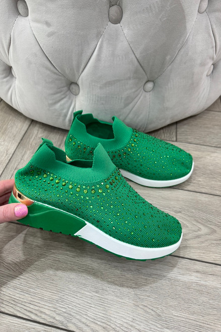 Green Oh So Comfy Diamond Slip on Trainers - Want That Trend