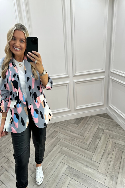 Grey Fawn Blazer With Ruched Sleeve - Want That Trend