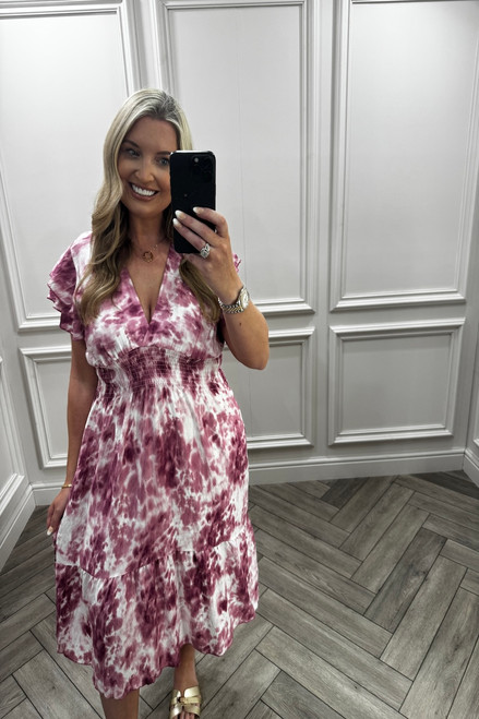 Pink Abigail Shirred Midi Dress - Want That Trend