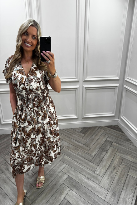 Hannah Tan Shirred Midi Dress - Want That Trend