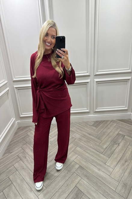 Wine Addison Tie Waist Trouser Set - Want That Trend