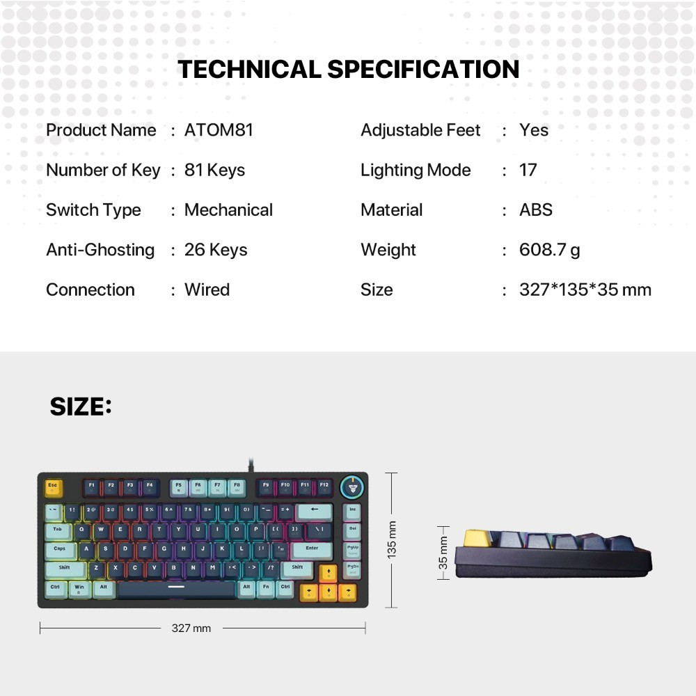 Fantech Mk875v2 Atom81 Mechanical Gaming Keyboard ,Navy Blue | MK875V2 ...