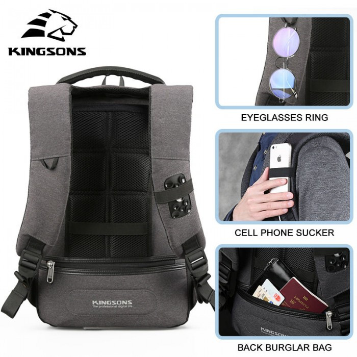 Kingsons Backpack With Lock Password 15.6" Dark Gray | KS3149W | AYOUB ...