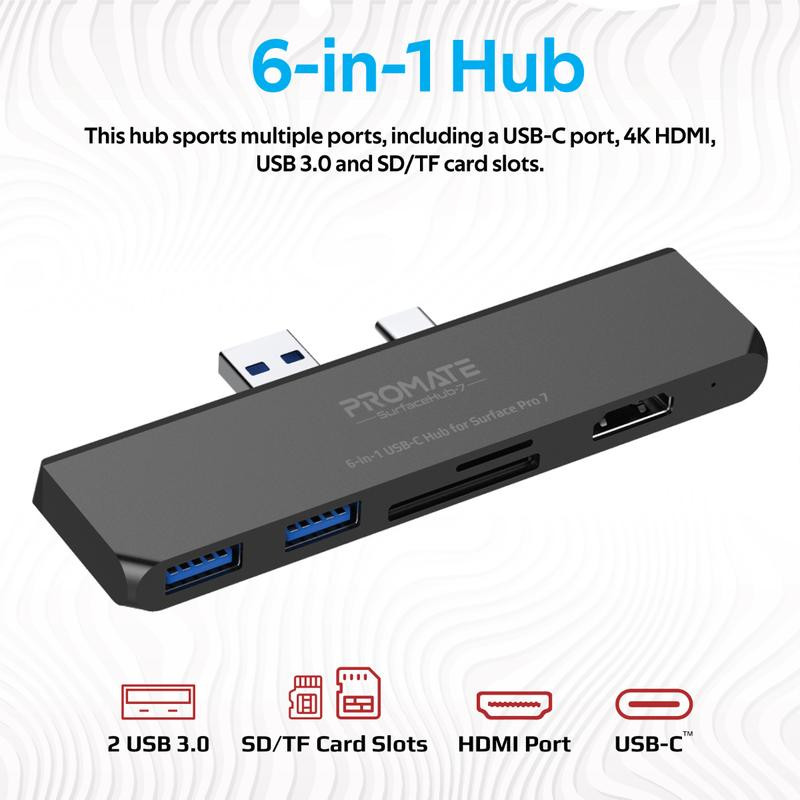 PROMATE 6-in-1 USB-C Hub for Microsoft Surface Pro 7 | SurfaceHub-7 ...