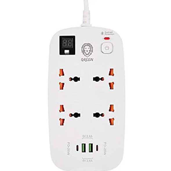 Green 4 AC 2 USB & 2 USB-C PD 40W Multiport Smart Power Socket 3500W ...