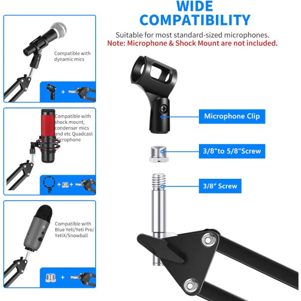 Neewer Microphone Arm Stand, Suspension Boom Scissor Mic Arm Stand with ...