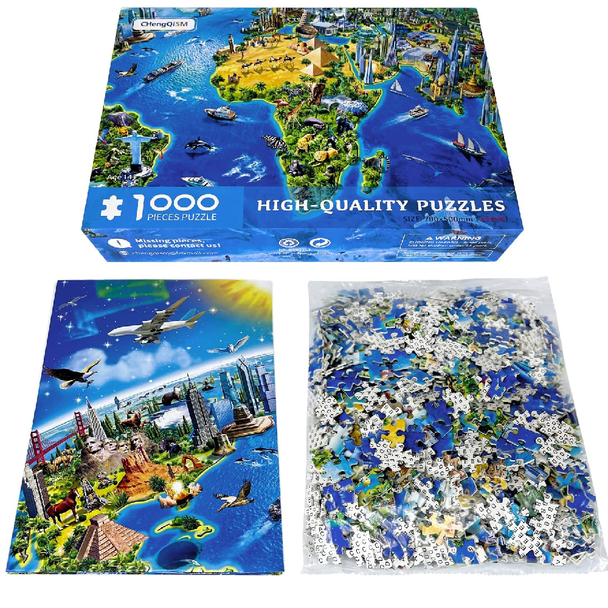 World Landmarks Map Puzzle Paper Jigsaw Puzzle for Adults School ...
