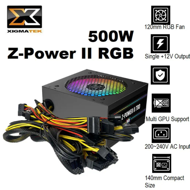 XIGMATEK Z-Power II RGB 700 PSU Power Supply Non-Modular 500W ,Black ...