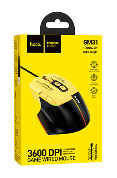 Hoco Gaming Wired Mouse - Black | GM31 | AYOUB COMPUTERS | LEBANON