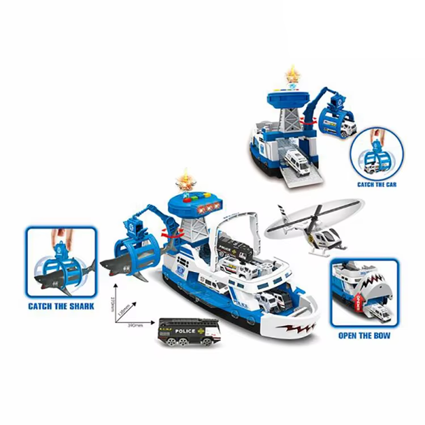 Police Mega Rescue Ship Playset with Helicopter, Car & Shark Capture ...