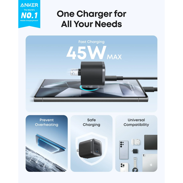 Anker Nano 45W GaN Fast Charger - USB-C - Compact Design | A2692 ...