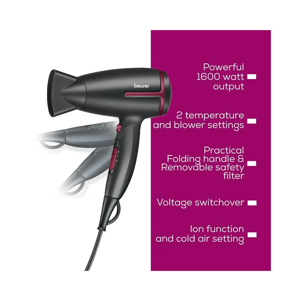Beurer HC 25 Limited Edition Travel Hair Dryer - 1600W, Foldable Handle ...