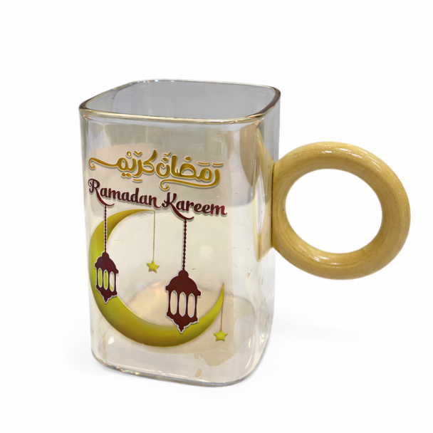 Ramadan Kareem Square Glass Mug with Wooden Handle | 7047-9 | AYOUB ...