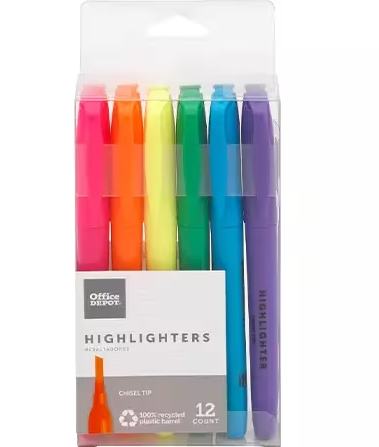 Pen-Style Highlighters 100% Recycled Assorted Colors Pack Of 12 ...
