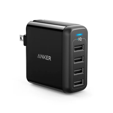 Anker PowerPort 4 Multi-device USB-A Wall Charger - Black | A2142J12-1 ...
