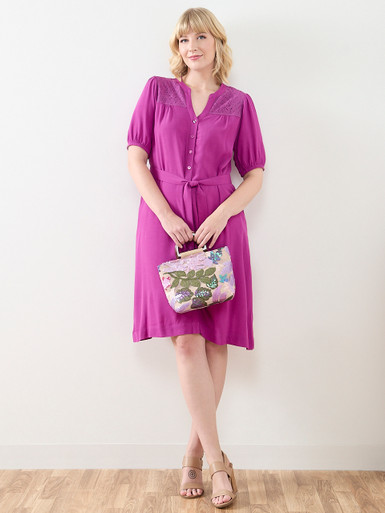Elbow Sleeve Crochet Insert Midi Dress | Cleo