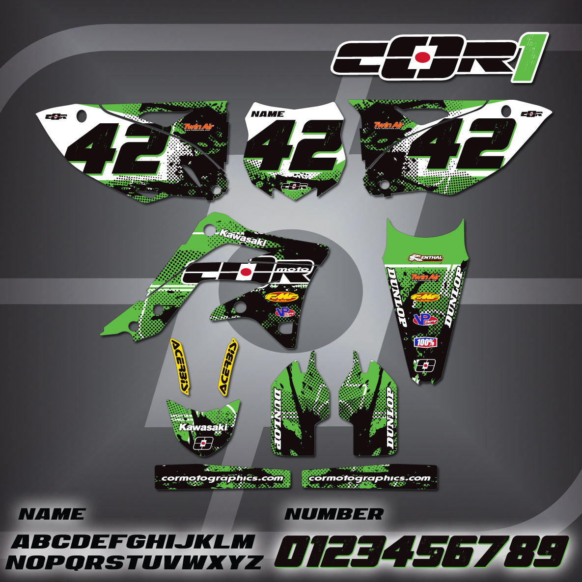 Kawasaki Cor1 Kit - Cor Moto Graphics