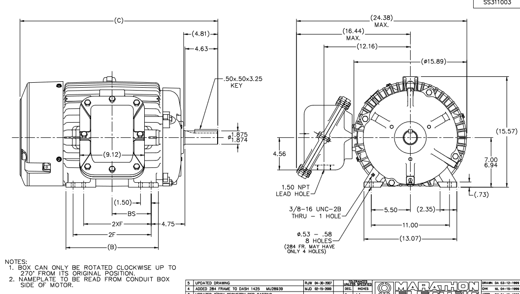 E564-P Marathon 30 hp 1800 RPM 3-Phase 286T Frame TEFC (rigid base) 230 ...