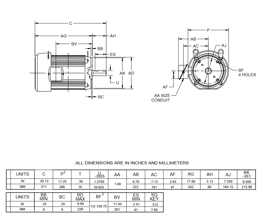 U15P1DFCR Nidec 15 hp 3600 RPM 215TC Frame (No Base) 208-230/460V TEFC ...
