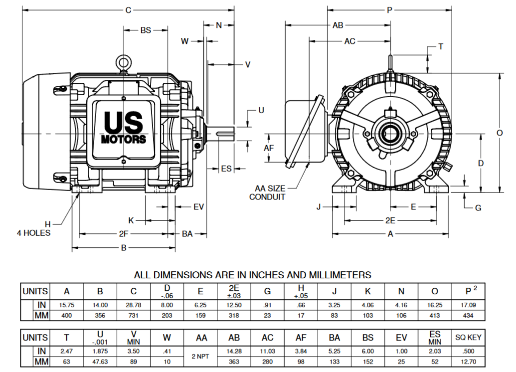 CD40P1FS Nidec 40 hp 3600 RPM 324TS Frame (Rigid Base) 460V TEFC 3 ...