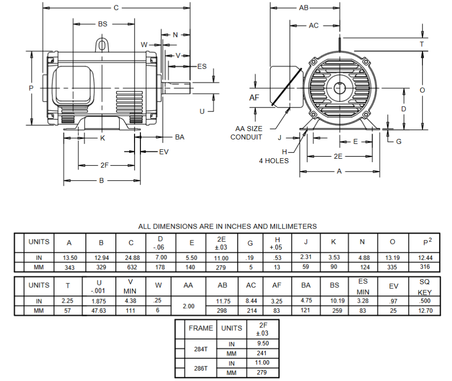 D30P2G Nidec 30 hp 1800 RPM 286T Frame (Rigid Base) 575V ODP 3-Phase ...